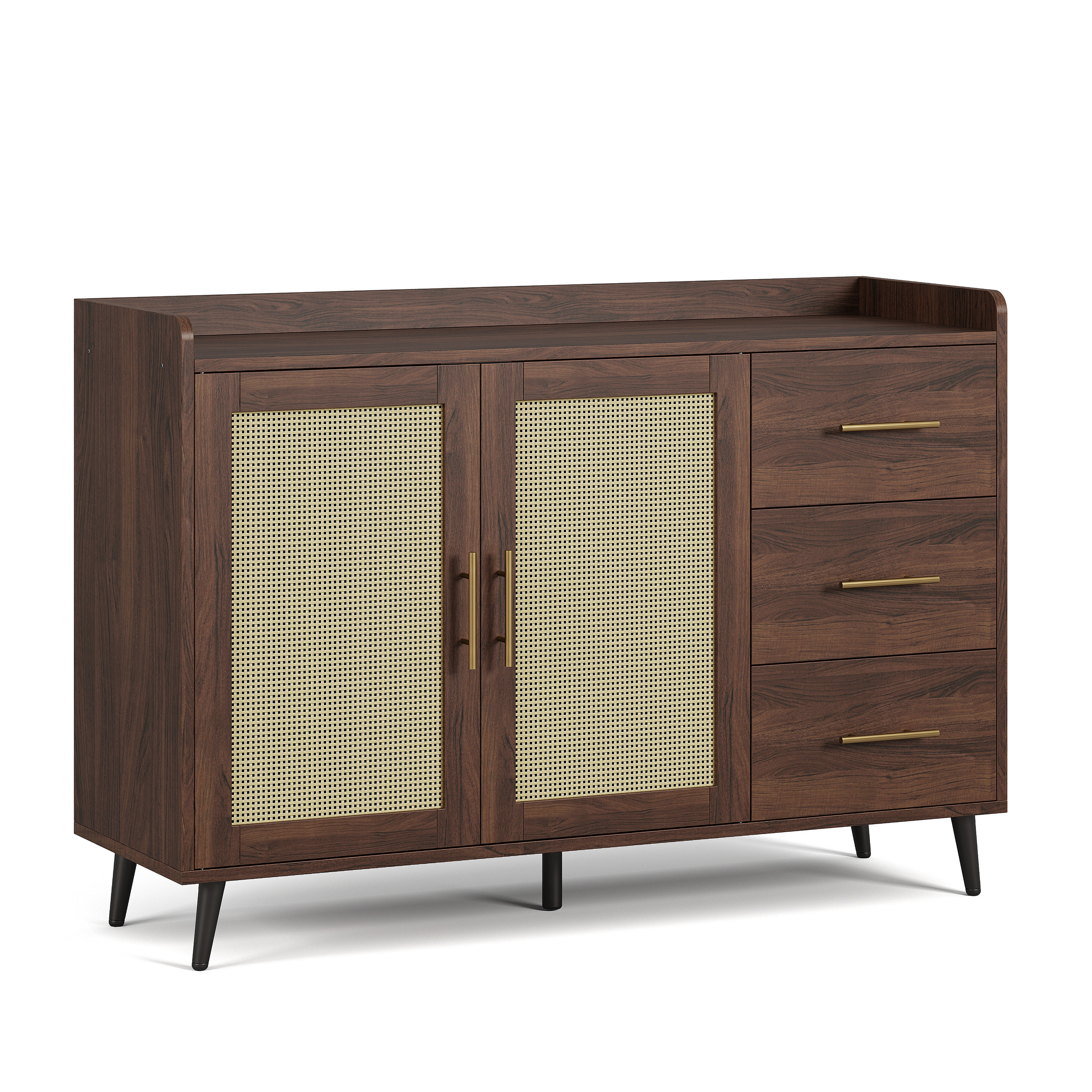 Ebern Designs 47.12" Coffee Bar Wine Cabinet With 14-grid Wine Rack, 3 Drawers, And Multi ...